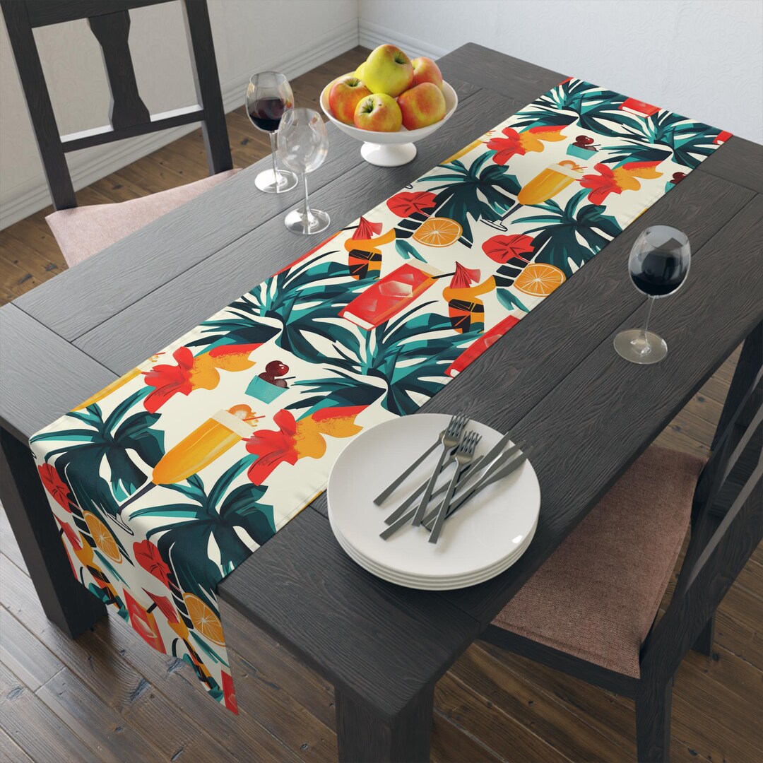 Mid Century Tiki Table Runner: Retro Tropical Polynesian Cocktail ...