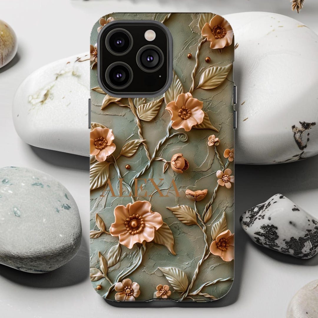 Floral Personalized Phone Case: Clay Imprint, Earthy Boho Design - Etsy UK