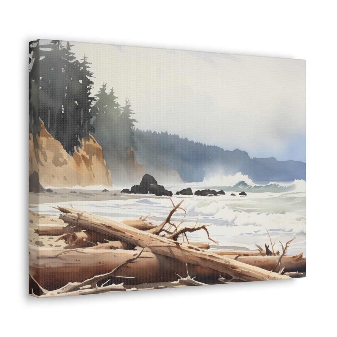 Pacific Northwest Beachscape Watercolor Art - Coastal Tranquility ...