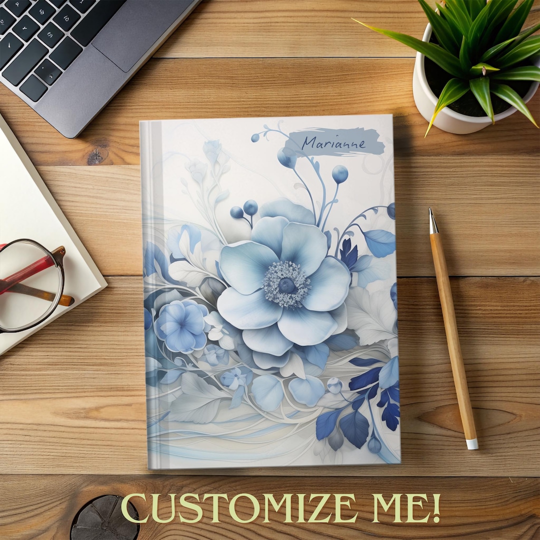Personalized Blue Floral Journal: Art Nouveau Notebook, 150 Pages ...