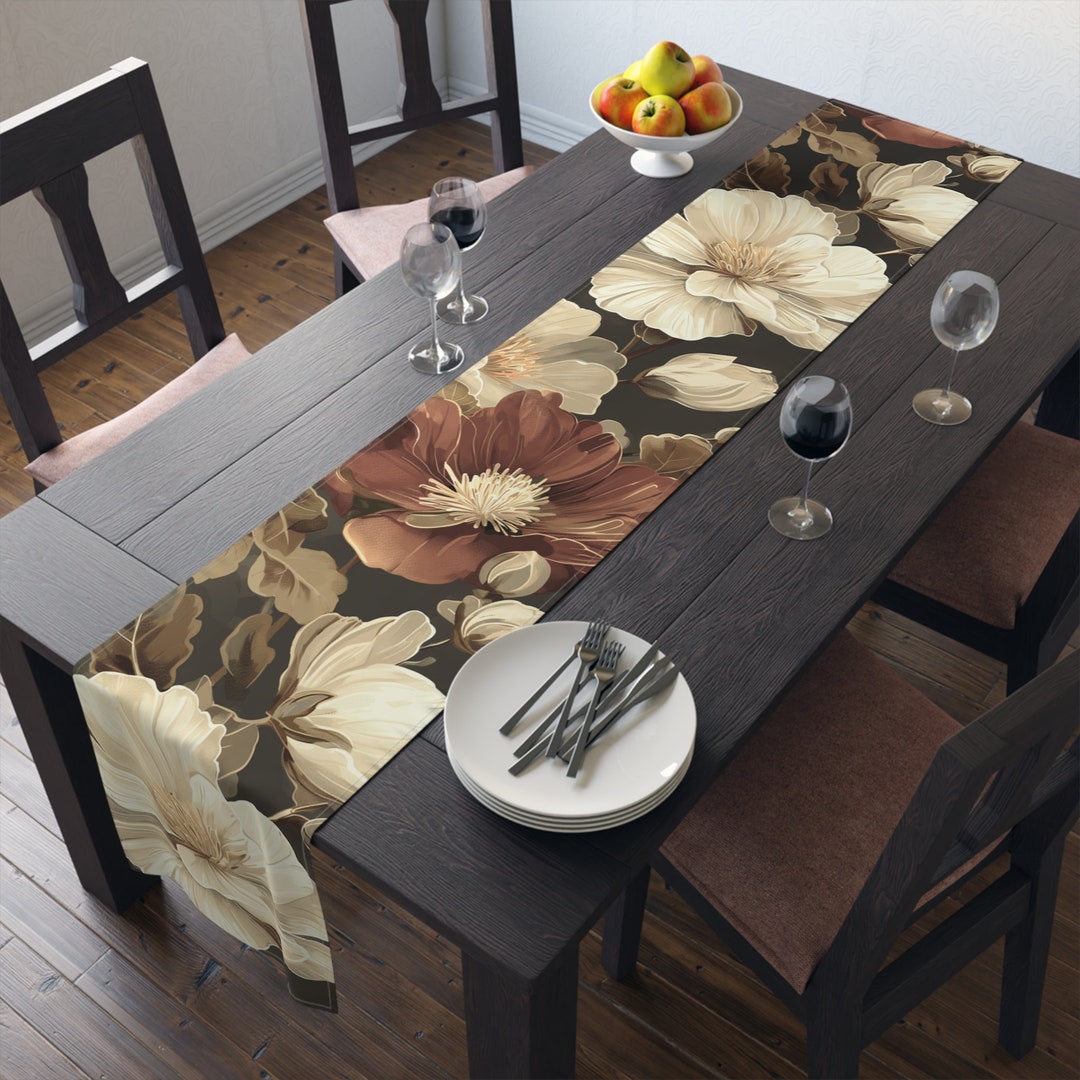 Vintage Poppy Table Runner Oversized Floral Print Antique Botanical ...