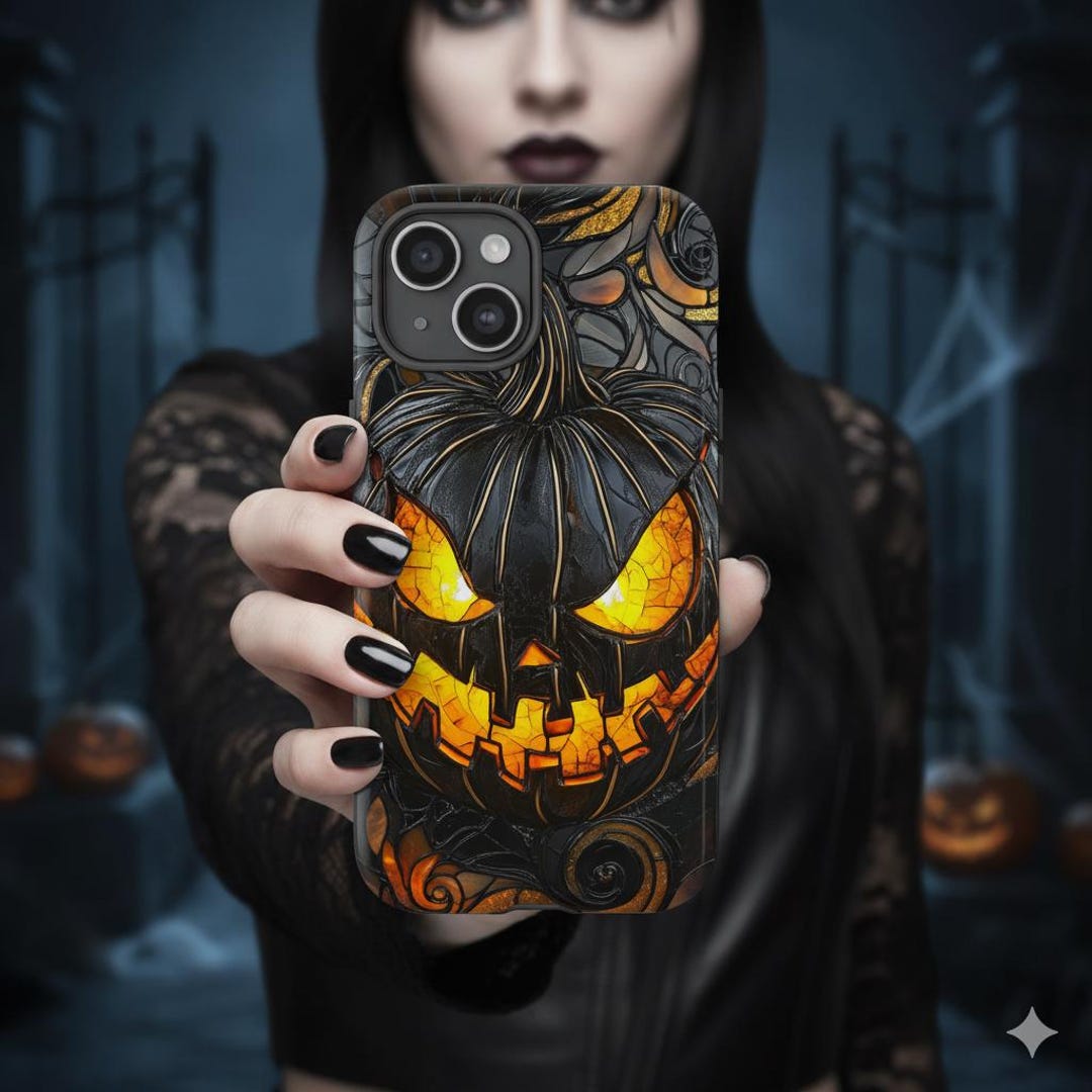 3D Stained Glass Pumpkin Phone Case: Gothic Halloween Cover in Black ...