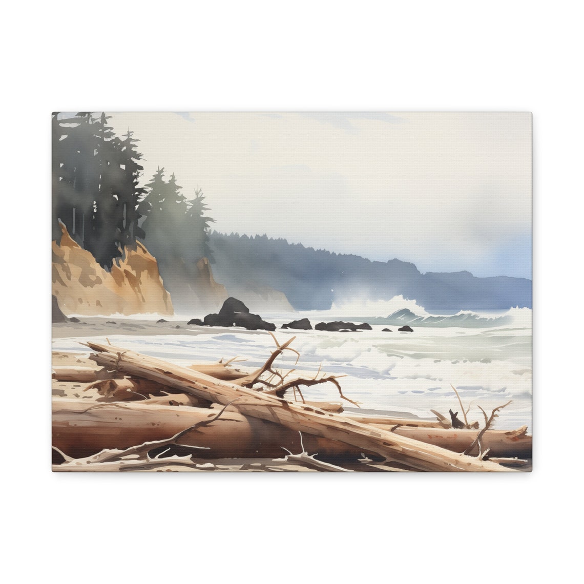 Pacific Northwest Beachscape Watercolor Painting Coastal Tranquility in ...