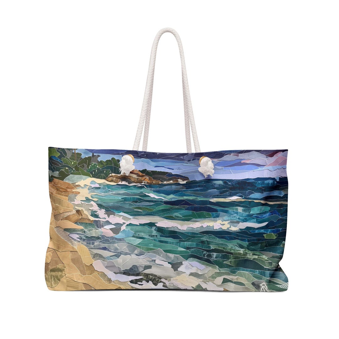 Secluded Beach Paper Collage Weekender Bag, Oversized Tote With ...