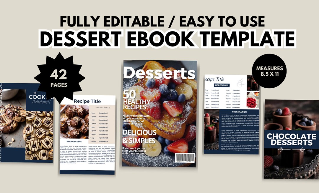 Dessert Ebook Template / Canva Template / Recipes / Desert Recipes ...