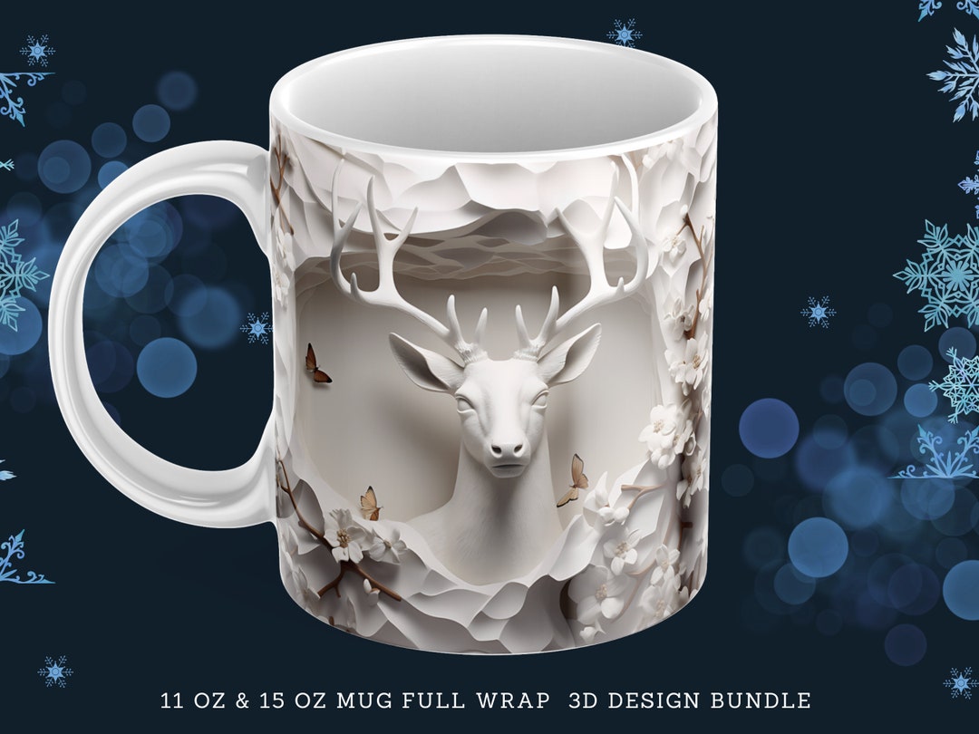 3d Christmas Mug Wrap Bundle 11oz and 15oz Mug Template, Reindeer Mug ...