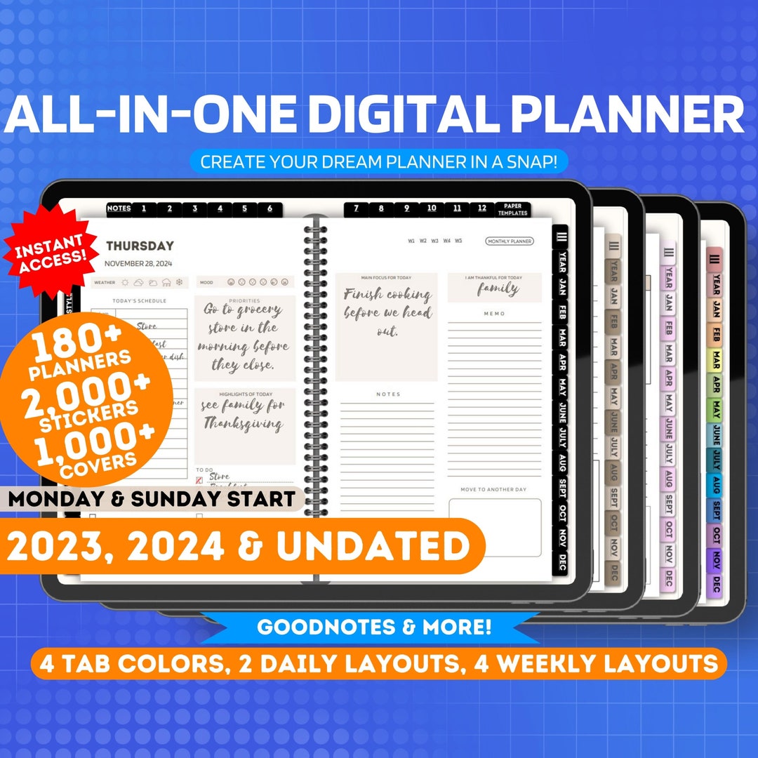 2024 Digital Planner, Digital Planner, Monthly Planner, Digital Planner ...