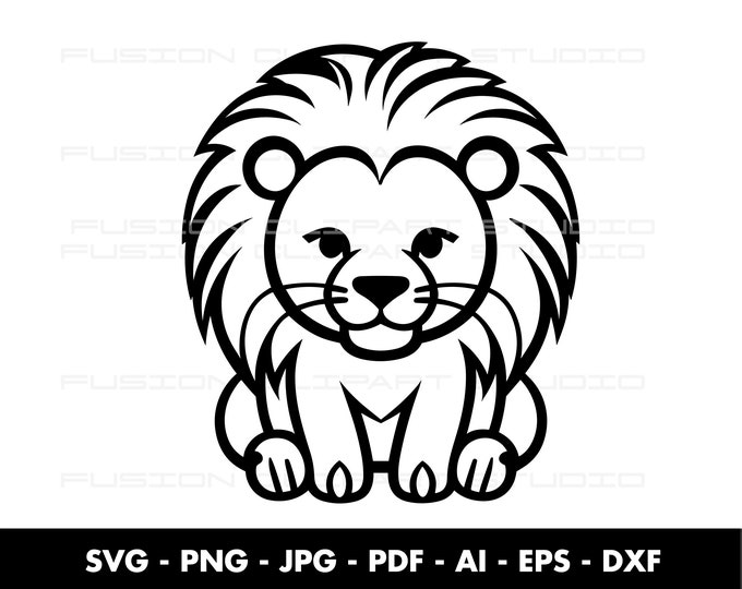 Lion SVG Cute Sitting Lion Outline Cut File for Cricut Silhouette ...