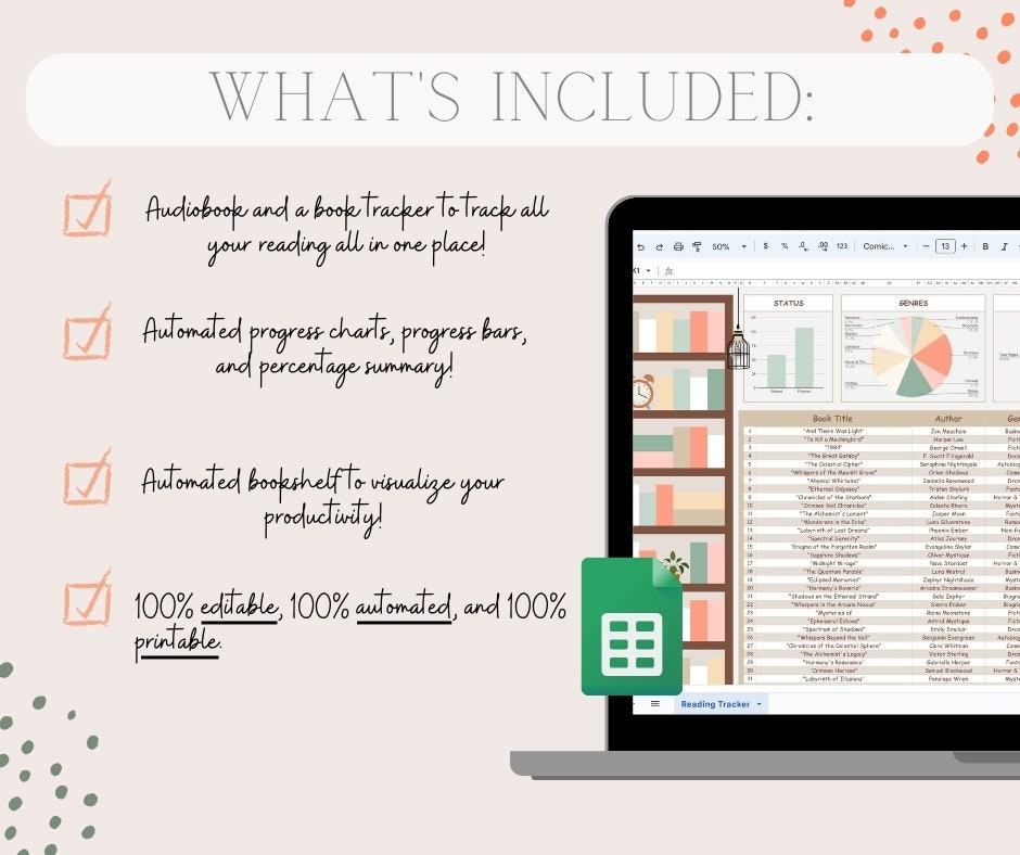 Reading Spreadsheet Google Sheets Journal Book Tracker Spreadsheets ...