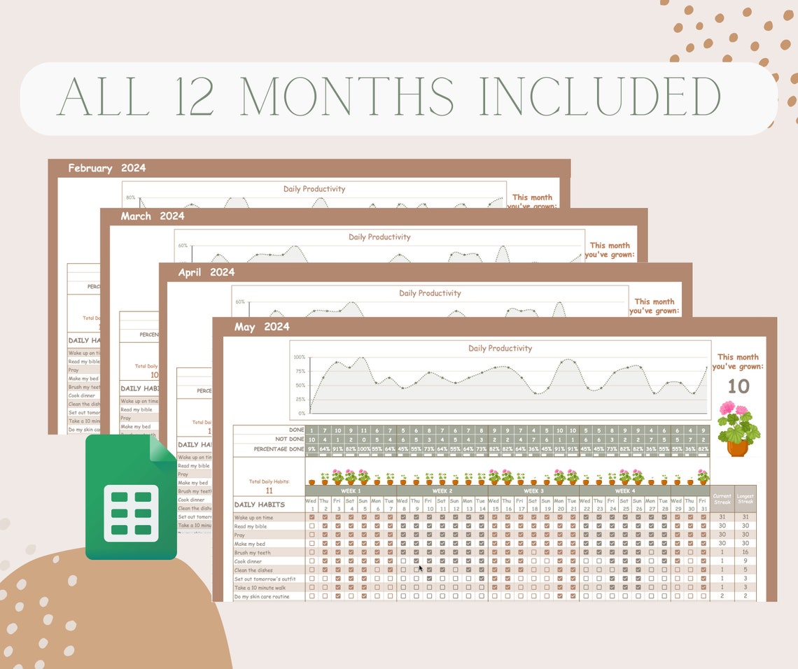 Growing Flower Habit Tracker Spreadsheet | Google Sheet | Digital ...