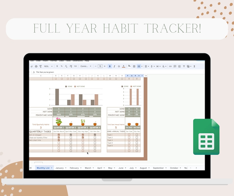 Habit Tracker Spreadsheet Google Sheet Digital Template Organization ...