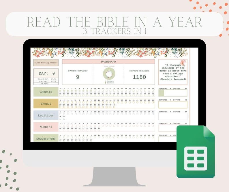 Read the Bible Tracker | 3 in 1 | Google Sheets | in a Year or on Your ...