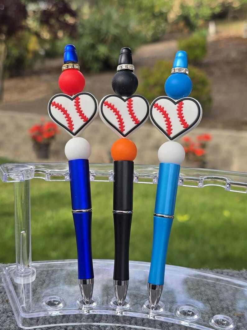 Beaded Pen: Baseball Team Colors, Heart Bead, Refillable Ink - Etsy