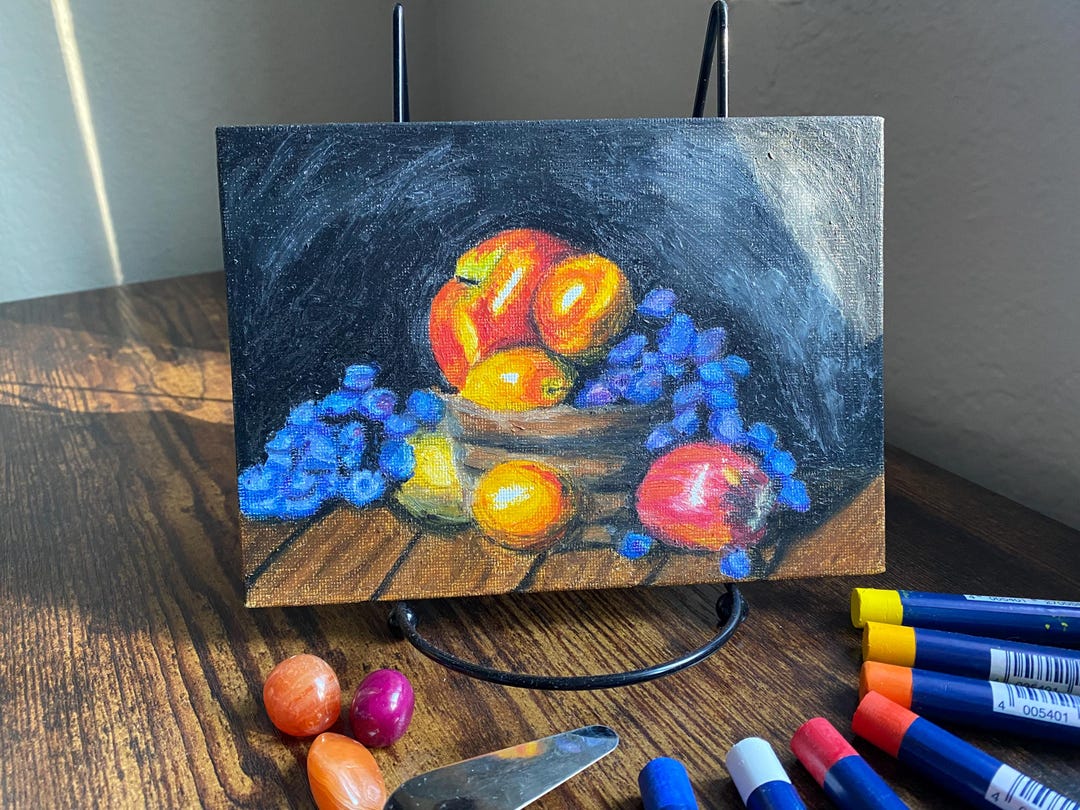 5"x7" Signed Original Oil Pastel Still Life Painting - Fruit Bowl Oil ...