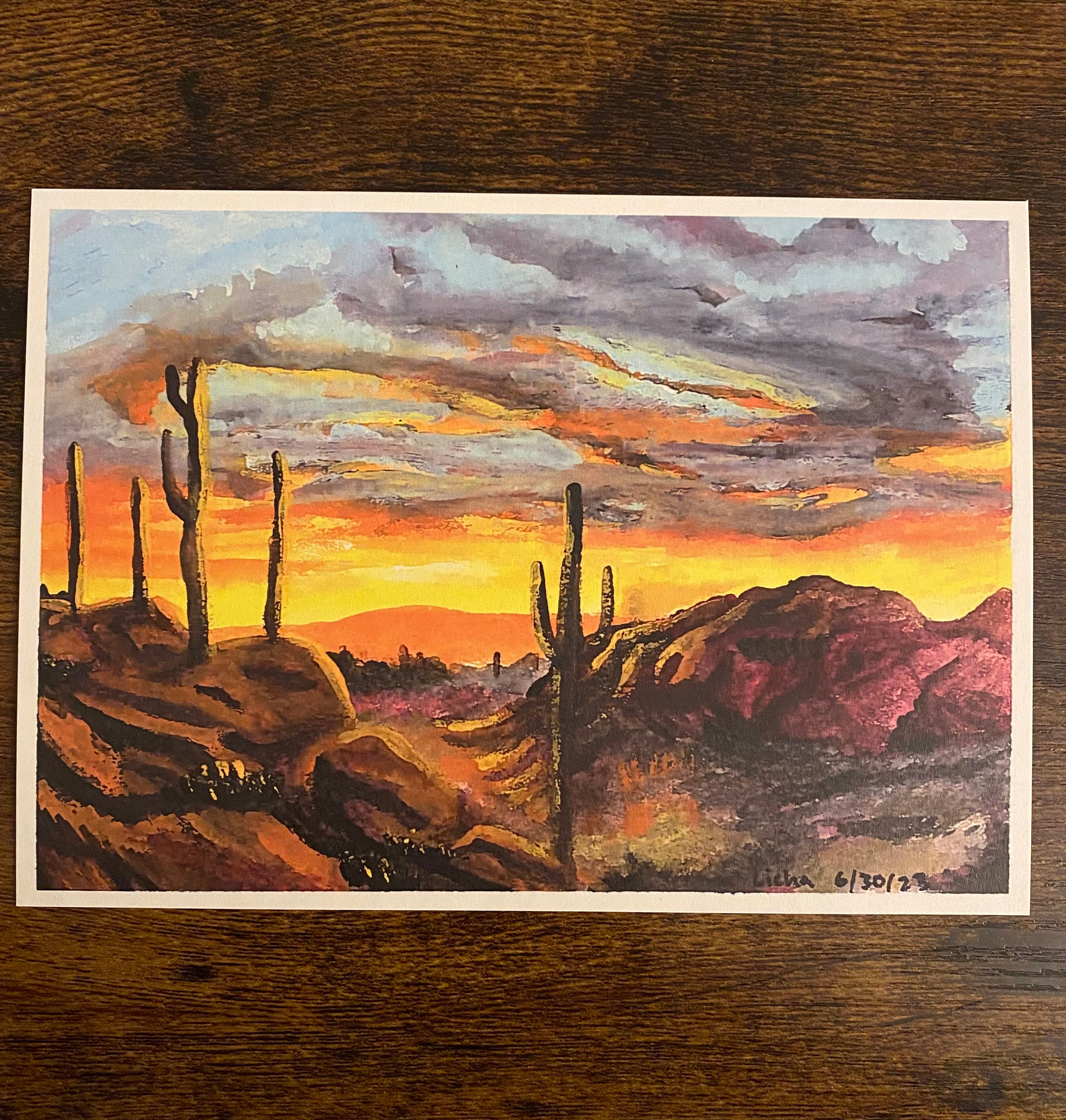 Desert Sunset Art Print Cactus Desert Art Print Art Gift - Etsy