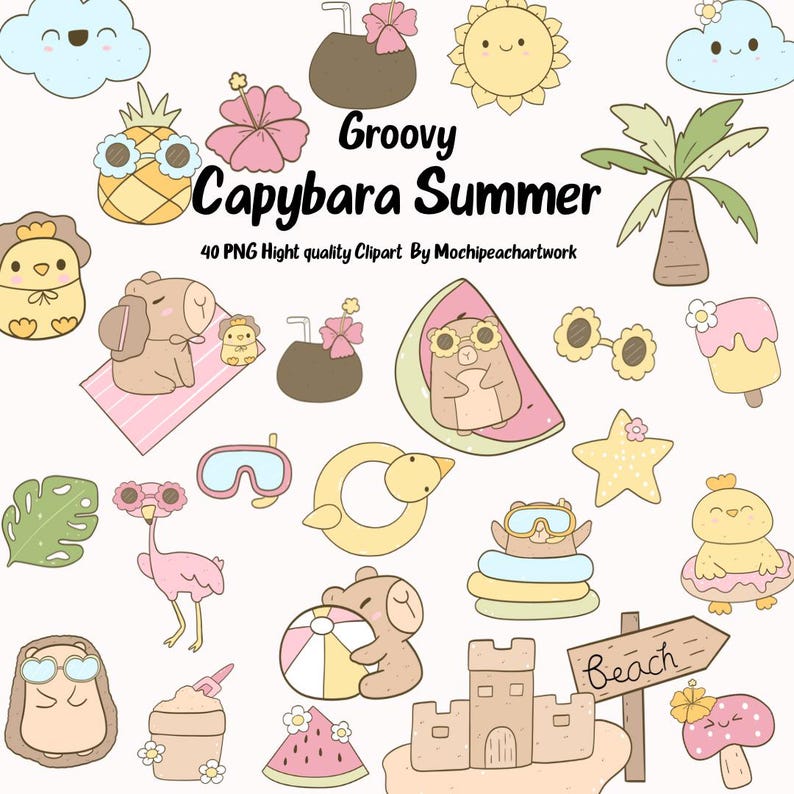 Capybara Beach Clipart | Summer Vacation PNG (digital Download - Etsy