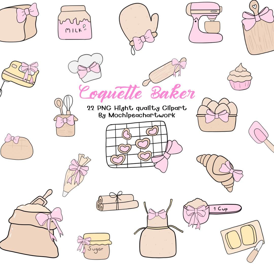 Vintage Coquette Bakery Clipart | Feminine Kitchen Art | Transparent ...