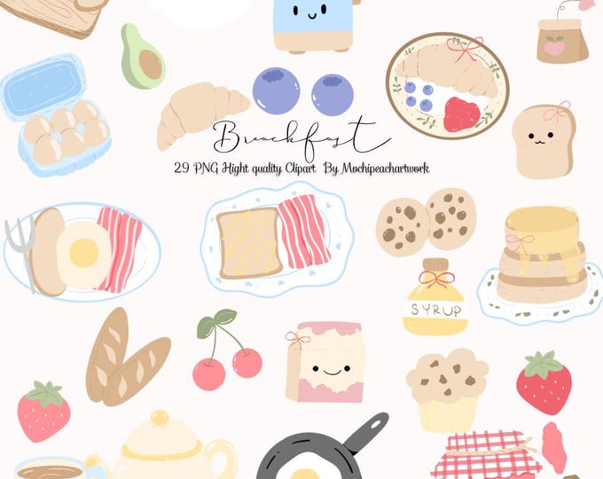 Kawaii Breakfast Digital Stamps, Kawaii Breakfast Clipart, Cute ...
