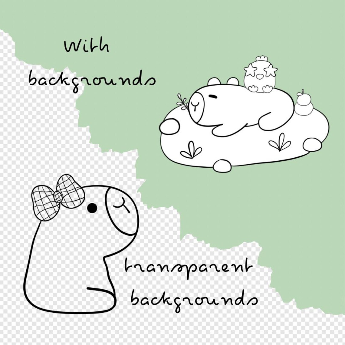 St. Patrick's Day Capybara Clipart: Groovy Hand-drawn PNG Graphics ...