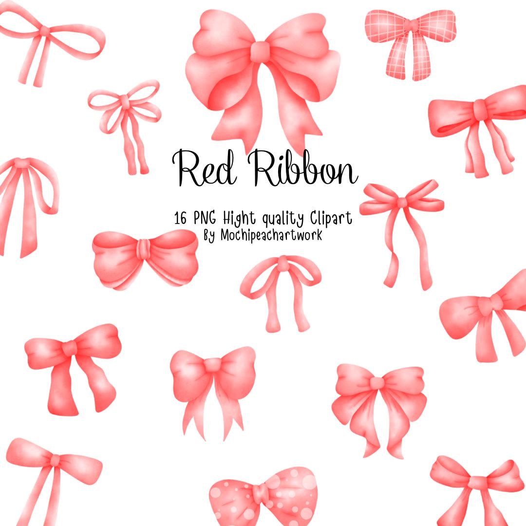 Watercolor Red Ribbon Clipart - Etsy