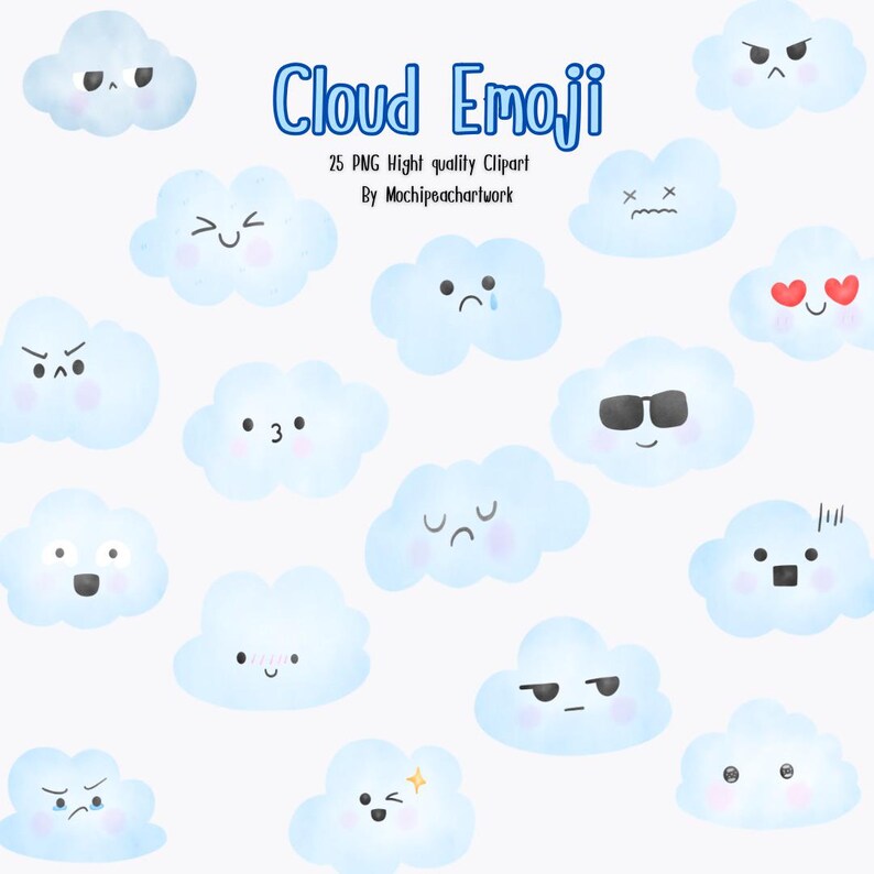 Cloud Emoji Clipart PNG | Kawaii Emoji Cloud | Transparent Background ...