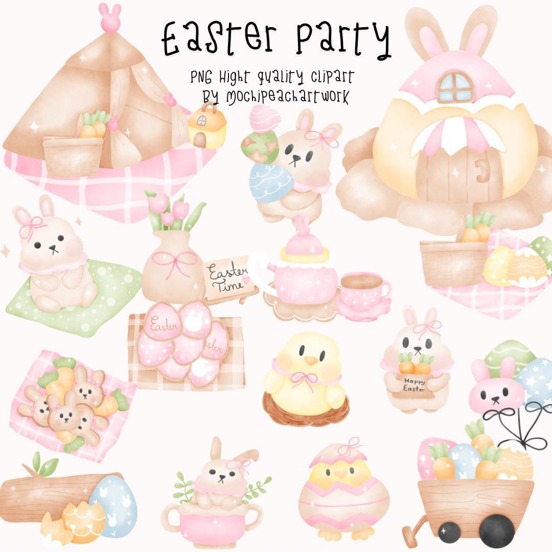 Easter Bunny Clipart | Hand-drawn PNG Illustrations - Etsy