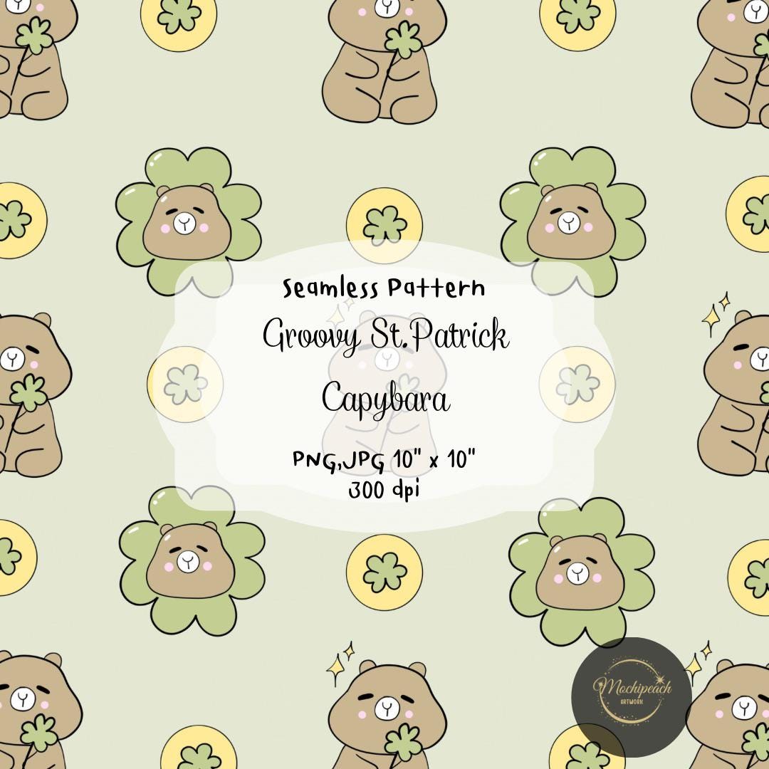 St. Patrick’s Day Groovy Capybara Seamless Pattern, Groovy Capybara St ...