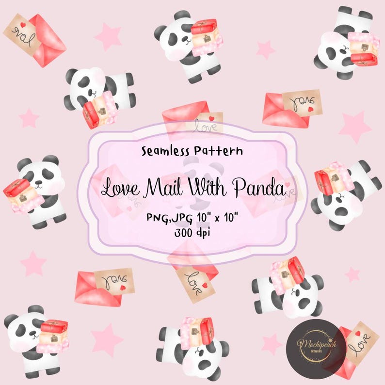 Panda Love Mail Seamless Pattern: Valentine's Digital Design (JPG, PNG ...