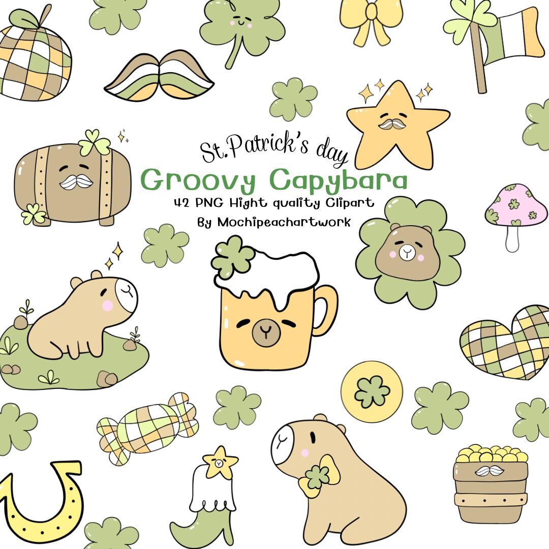 St. Patrick’s Day Capybara Clipart, Groovy Capybara St. Patrick’s Day ...