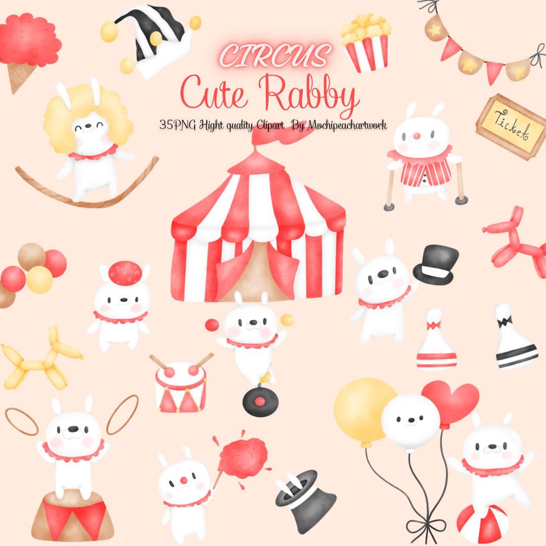 Circus Bunny Clipart | Hand-drawn Rabby Circus Illustrations - Etsy