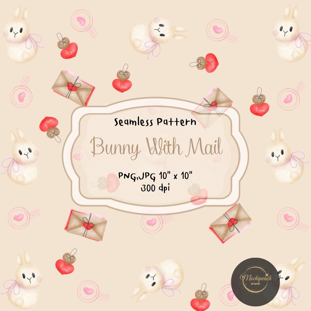 Cute Bunny Mail Pattern | Digital Backgrounds for Crafts & DIY - Etsy