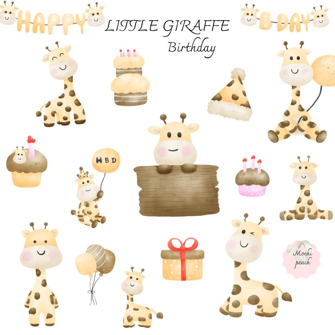 Cute Little Giraffe Birthday Clipart | Baby Shower Graphics | 300dpi ...