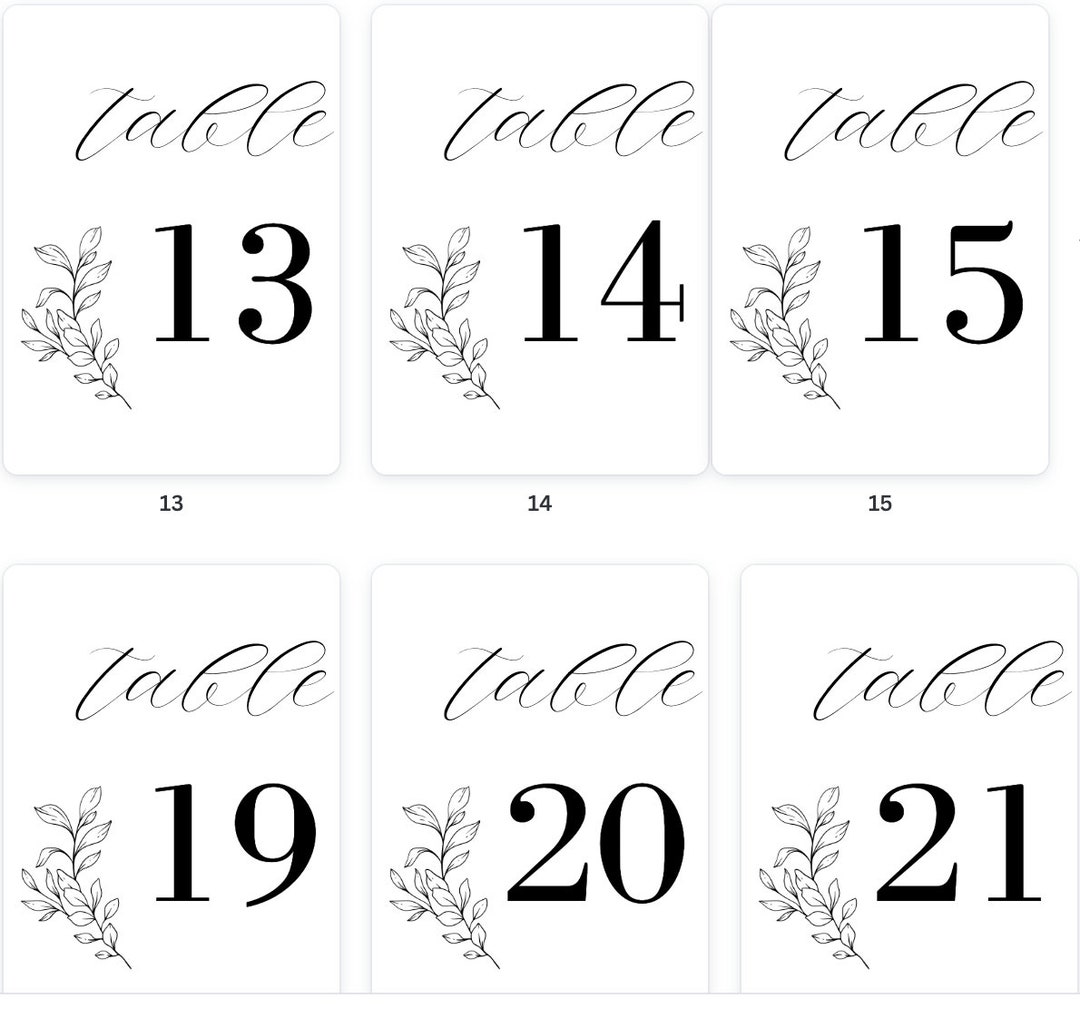 Classic Table Numbers - Black and White - Digital Download - Etsy