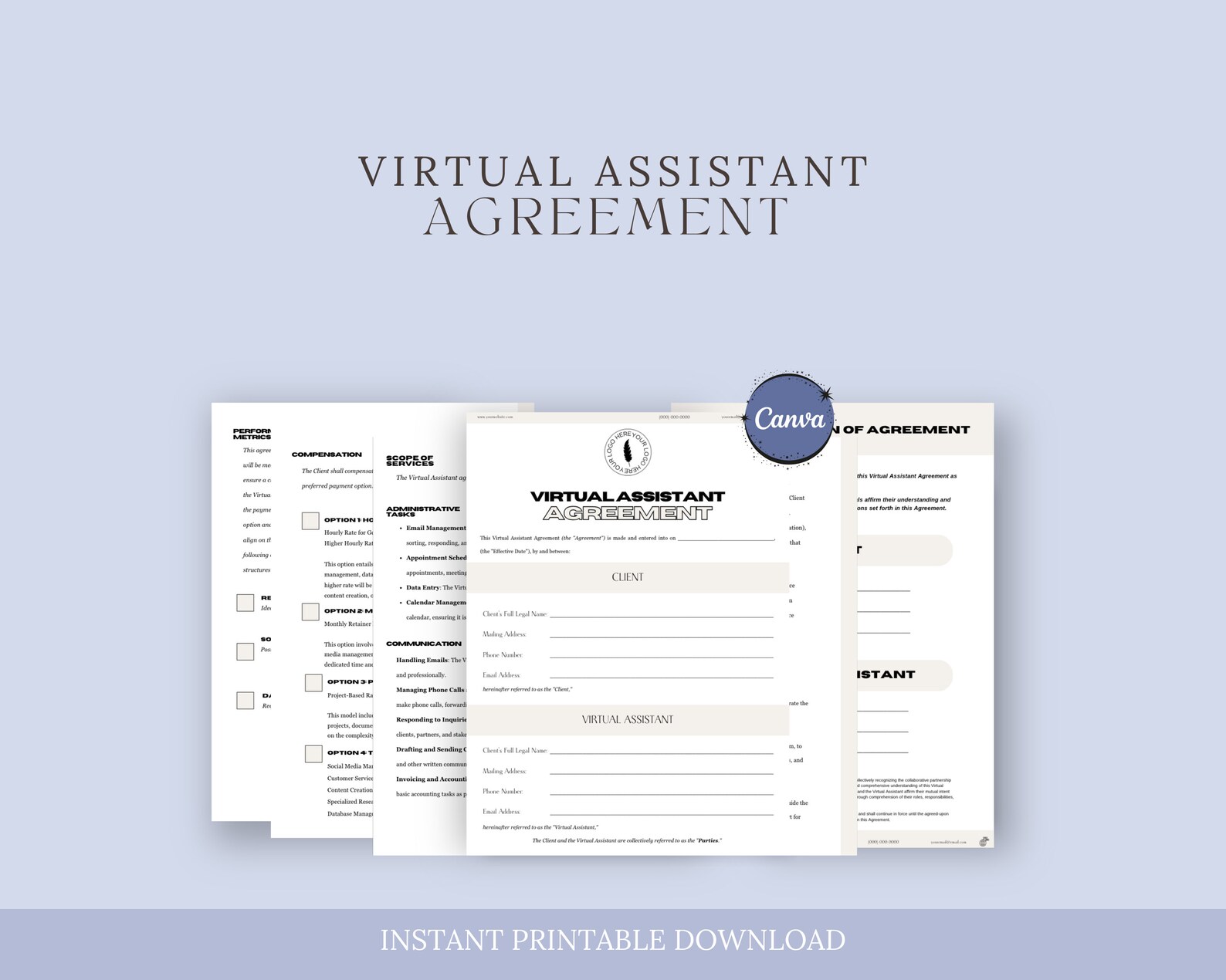 Virtual Assistant Contract Template, Virtual Assistant Service ...