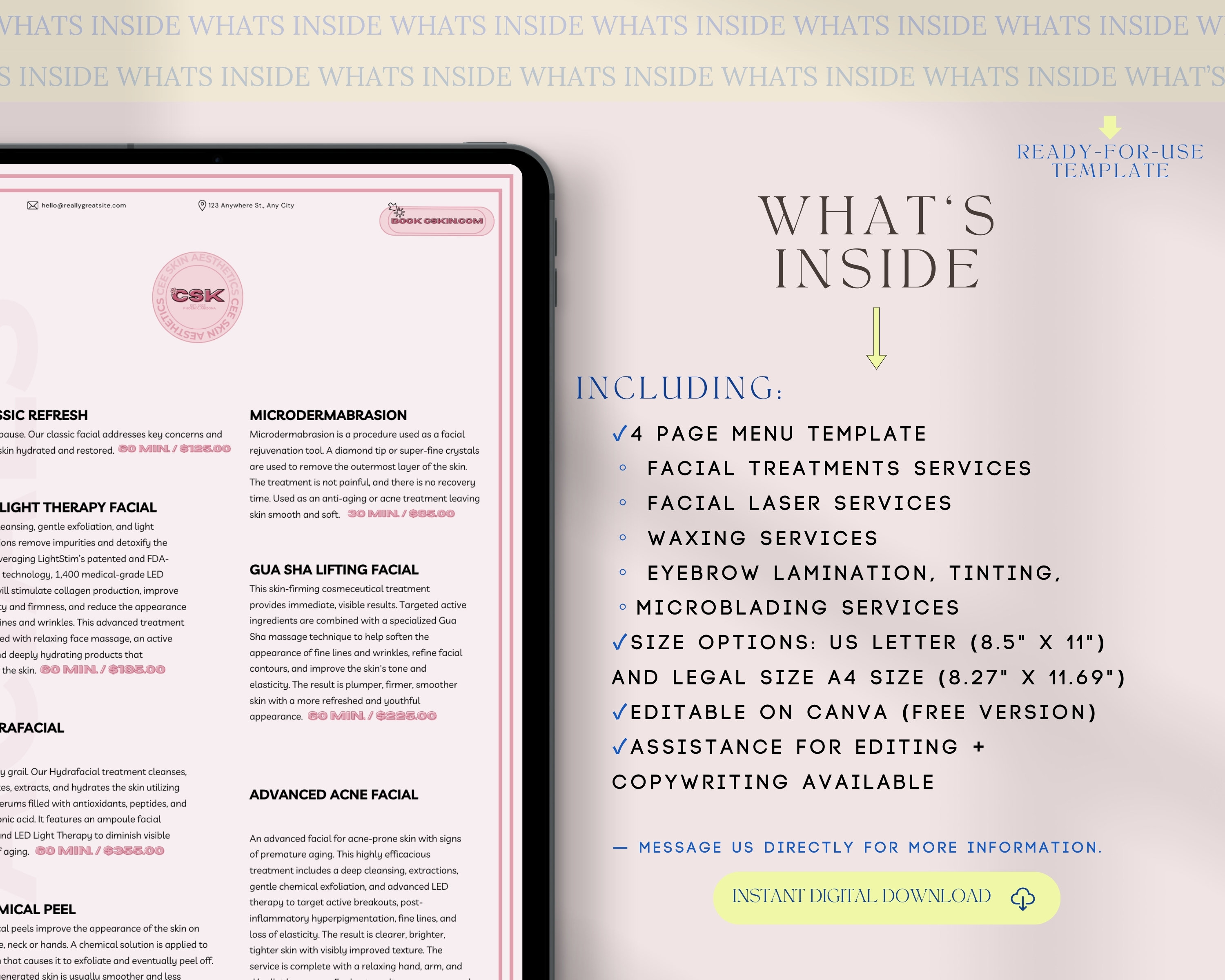 Custom Esthetician Price List Design Templates, Facial Treatment Menu ...