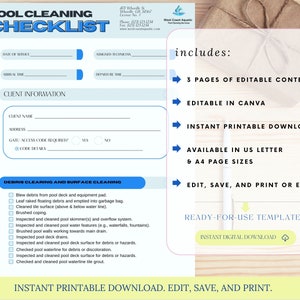 Swimming Pool Cleaning Checklist Template, Residential and Commercial ...