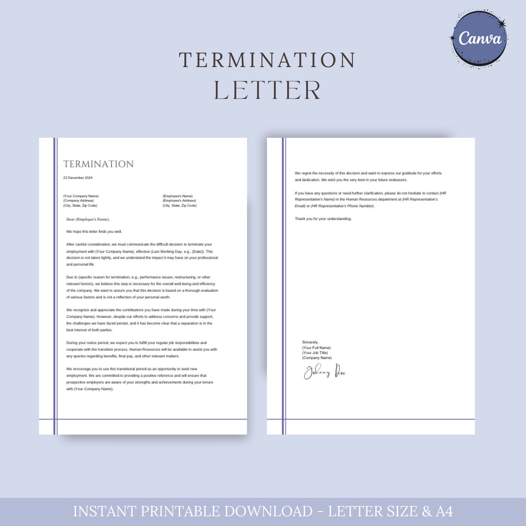 Employee Termination Letter, Employee Let Go Letter, Contract Cancel ...