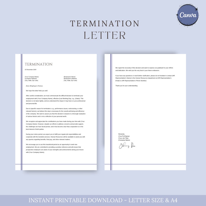 Employee Termination Letter, Employee Let Go Letter, Contract Cancel ...