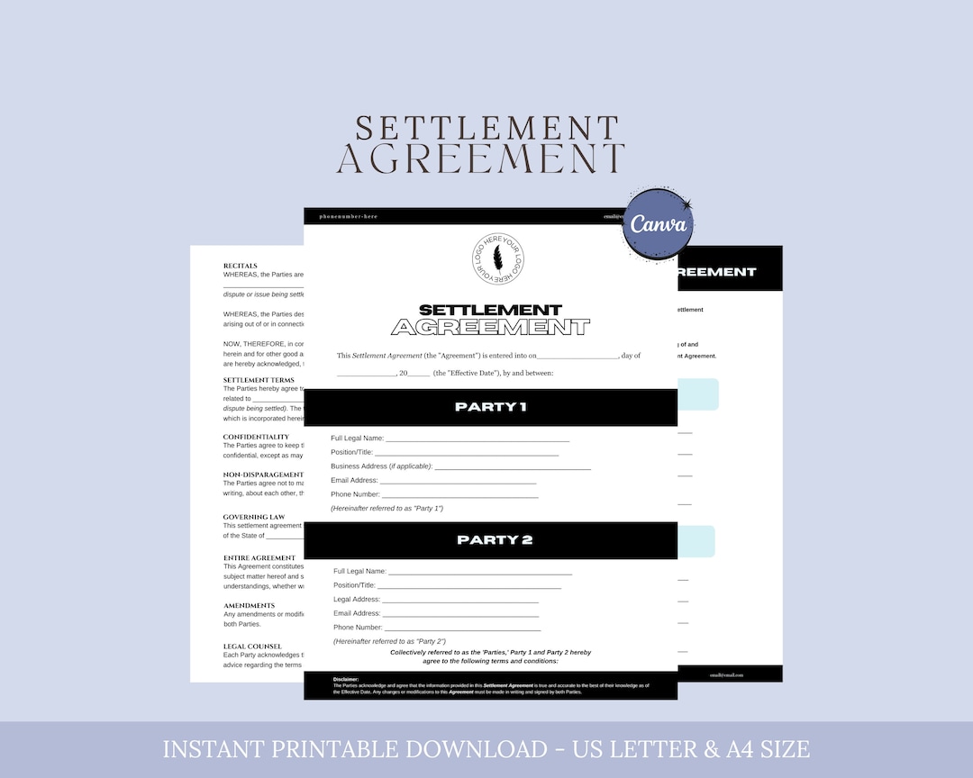 Legal Business Settlement Agreement Template, Legal Agreement Form ...