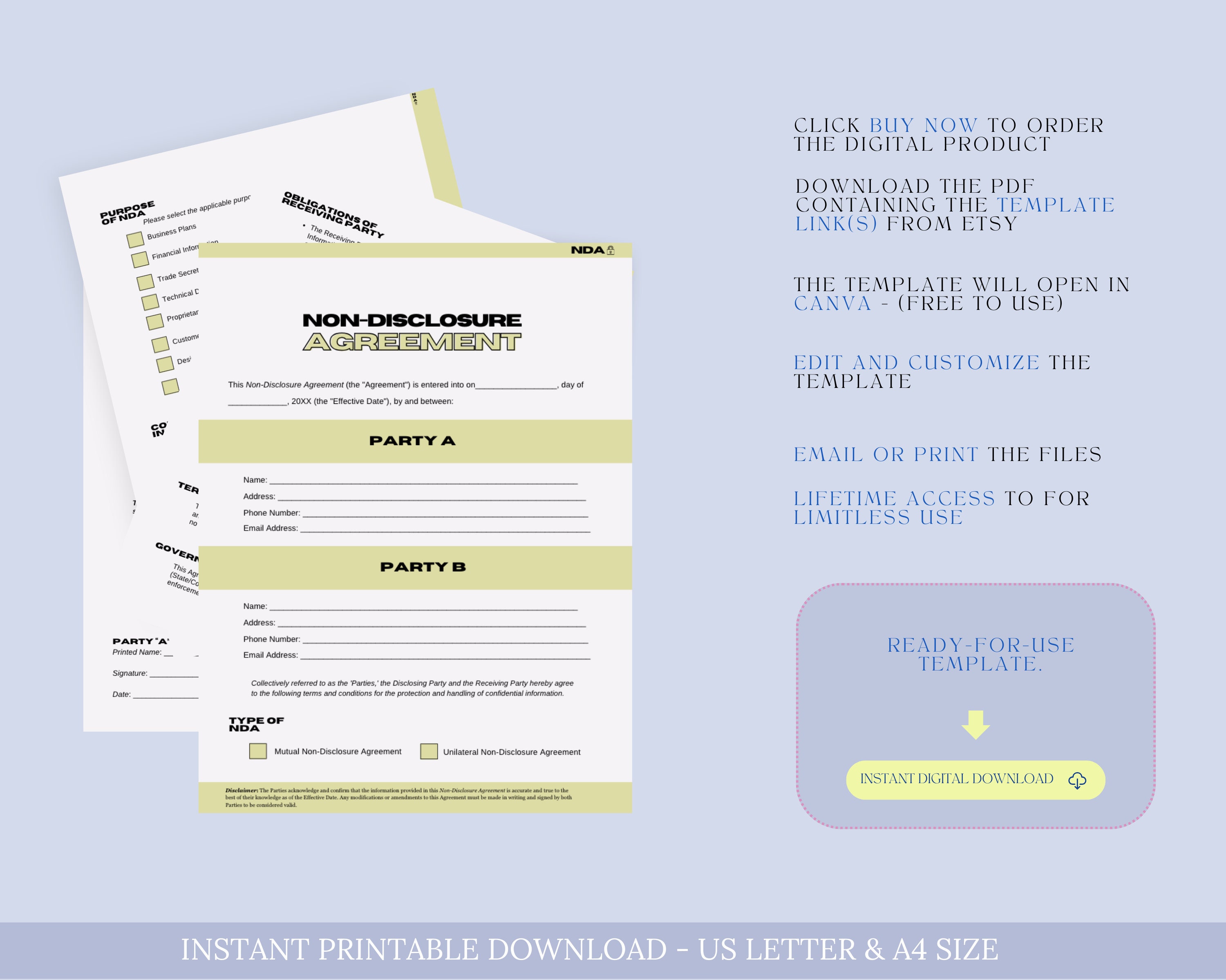 Non-disclosure Agreement Template, NDA Forms, NDA Template, Fillable ...