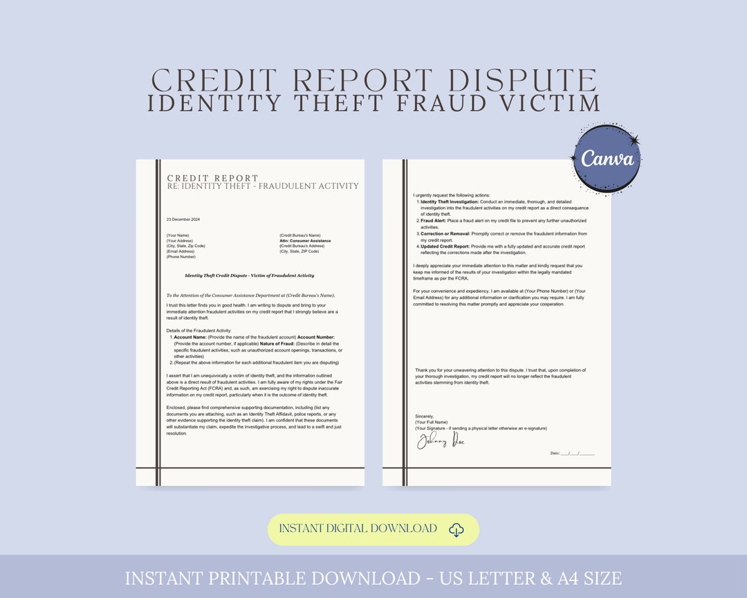 Credit Report Identity Theft Fraudulent Activity Letter Template ...