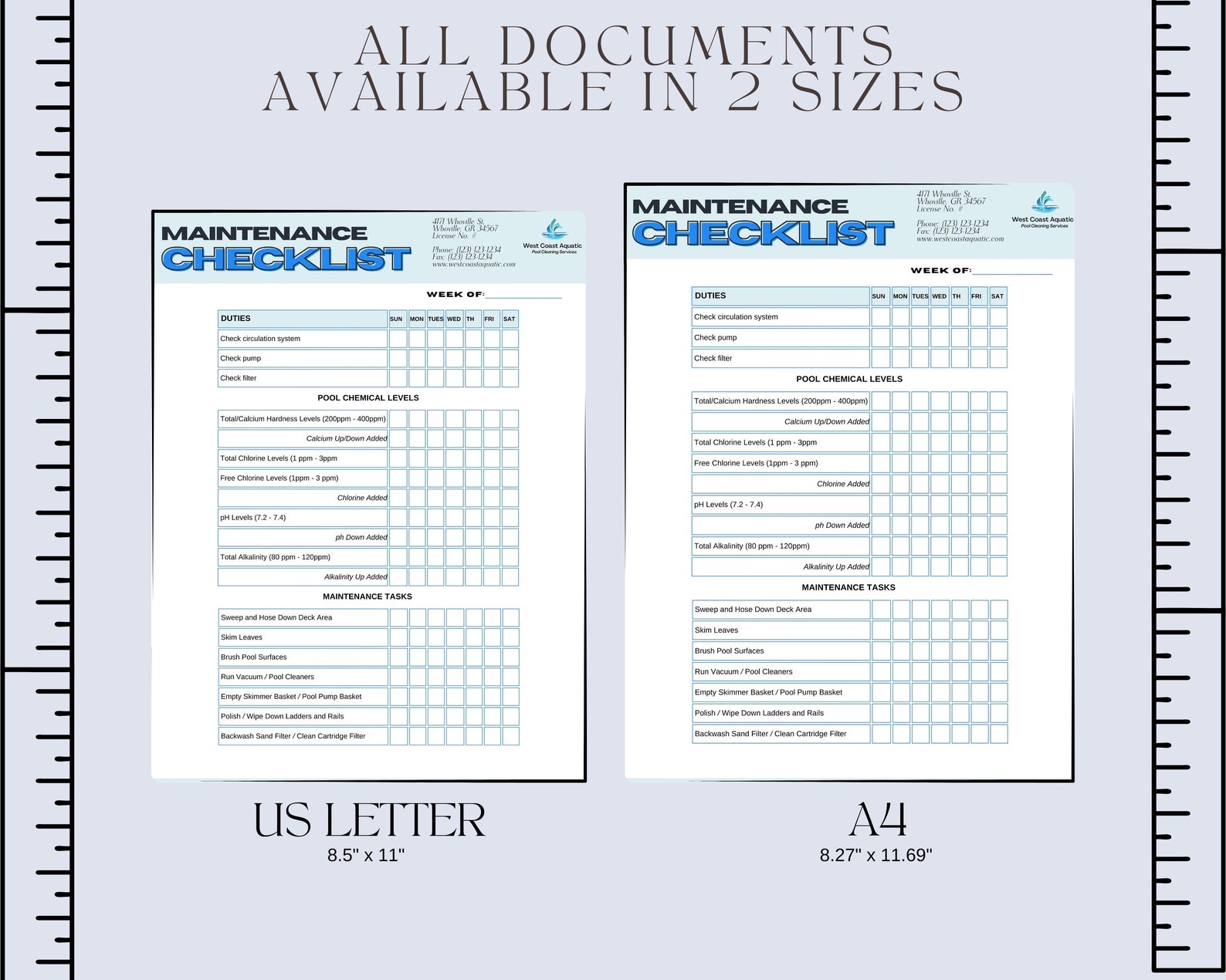 Pool Maintenance Checklist, Pool Maintenance Log, Pool Maintenance ...