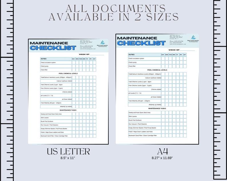 Pool Maintenance Checklist, Pool Maintenance Log, Pool Maintenance ...