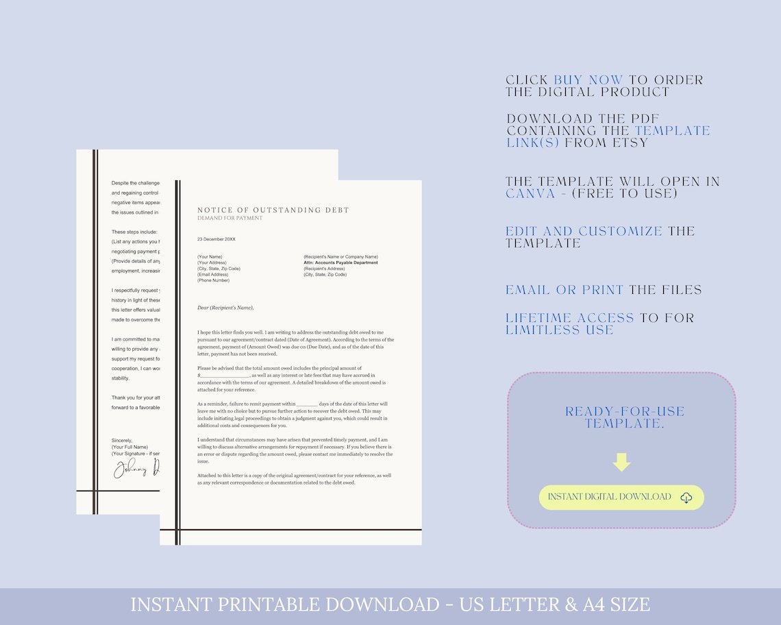 Demand for Payment Letter, Notice of Outstanding Debt, Payment Demand ...