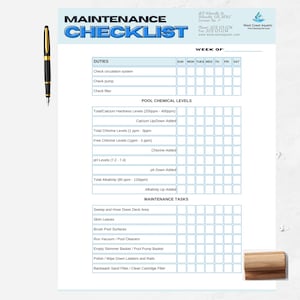 Pool Maintenance Checklist, Pool Maintenance Log, Pool Maintenance ...
