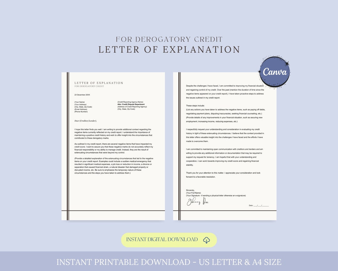 Letter of Explanation for Derogatory Credit Letter Template, Credit ...