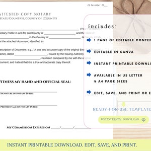 Attested Copy Notary Form Template, Notarial Certificate, Notary Public ...