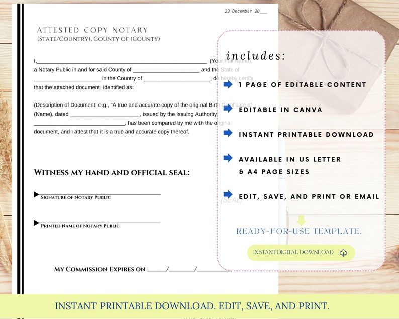 Attested Copy Notary Form Template, Notarial Certificate, Notary Public ...