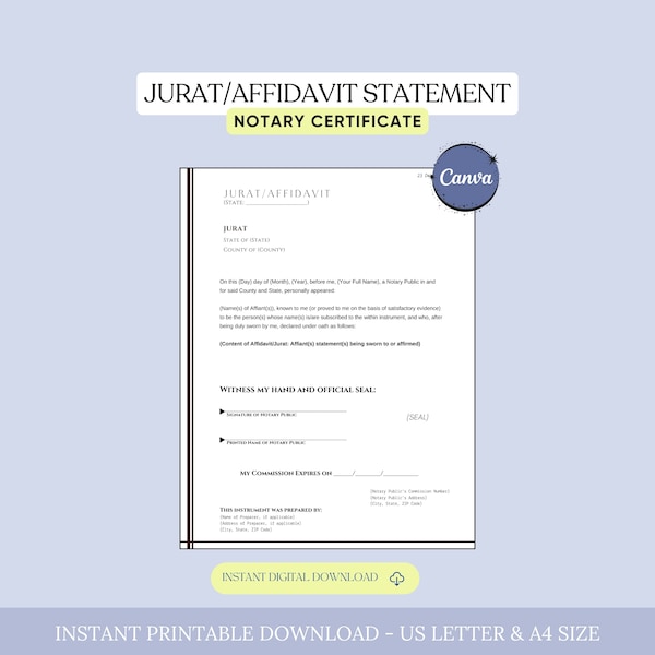 General Affidavit Template - Etsy UK