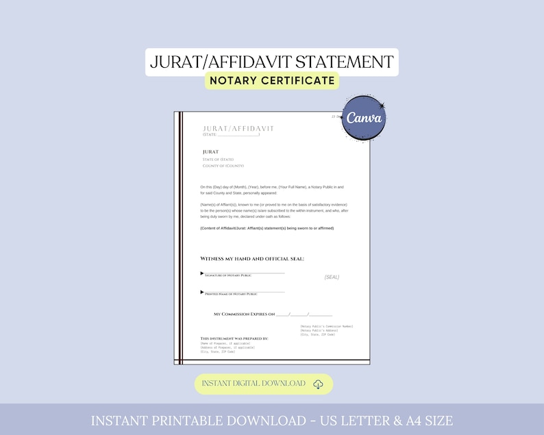 Jurat/affidavit Notary Certificate Letter Template, Notarial ...
